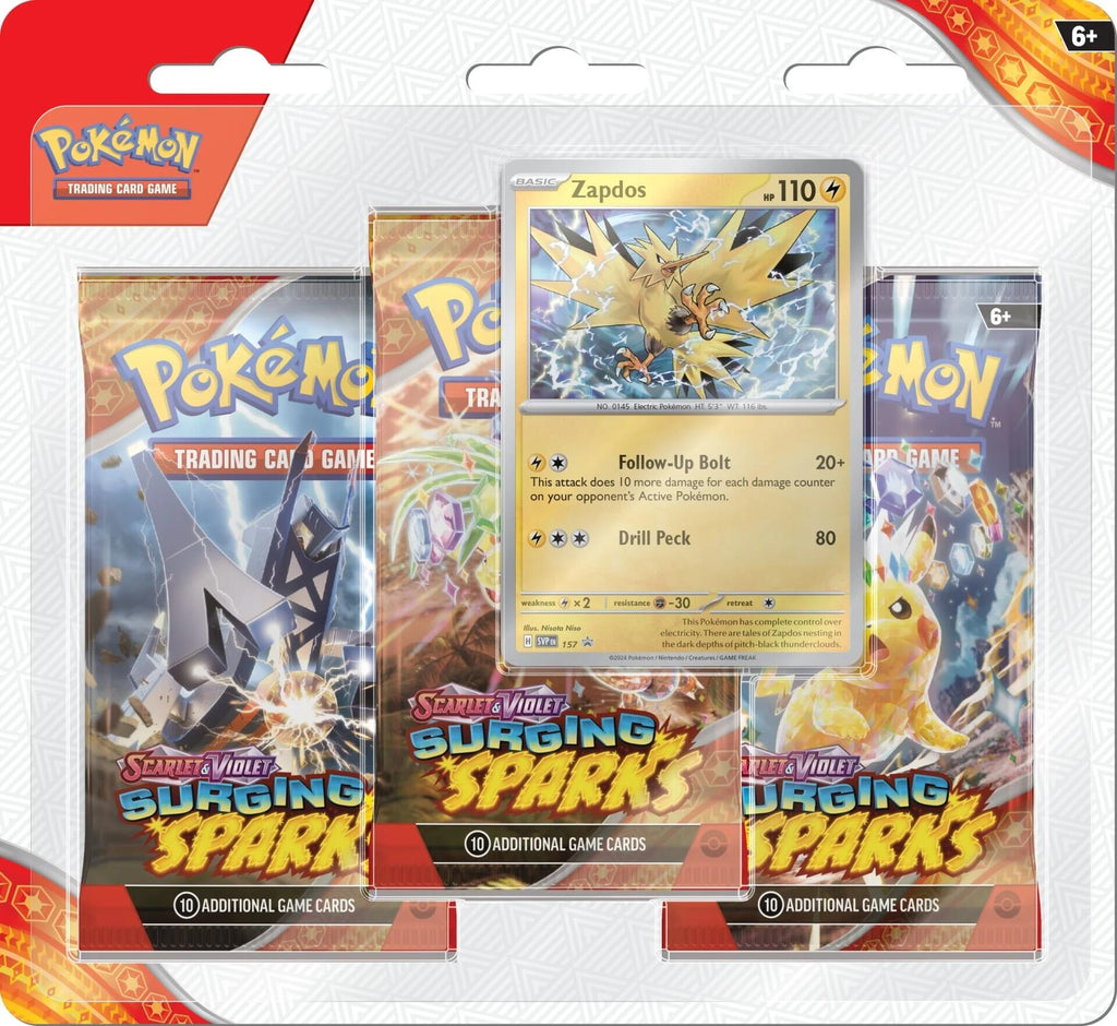 Pokémon TCG: Scarlet & Violet: Surging Sparks - 3 Pack Blisters (Zapdo